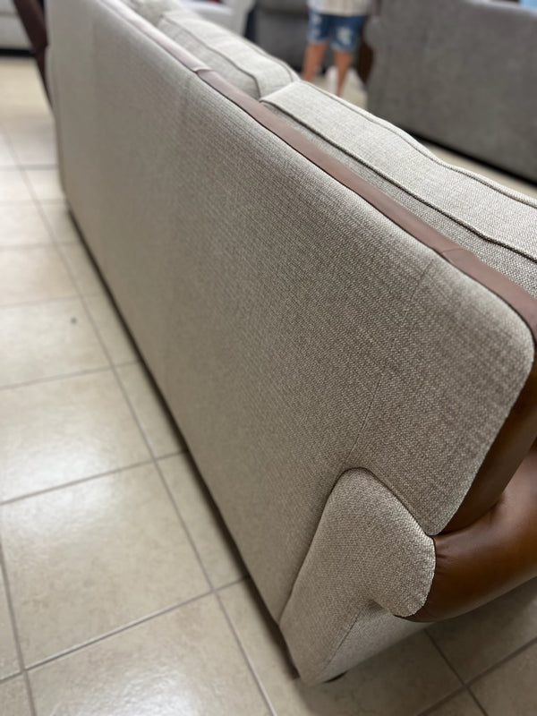 Custom Highlander Sofa in Monaco Leather & Woven Fabric - Our Stuff