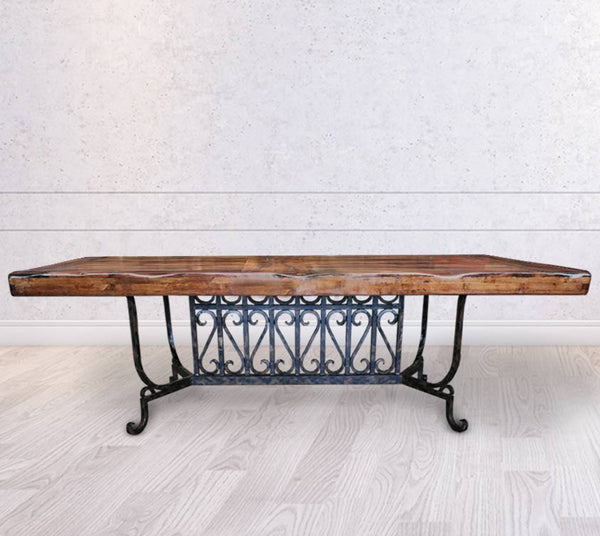 Custom 8 ft. Mesquite With Turquoise Inlay Dining Table - Our Stuff