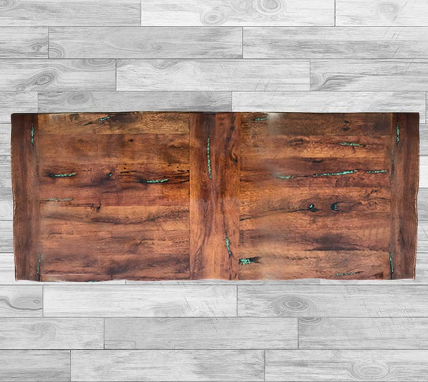 Custom 8 ft. Mesquite With Turquoise Inlay Dining Table - Our Stuff