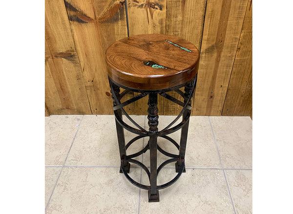 Custom Small Mesquite Turquoise Inlay Round Accent Table - Our Stuff