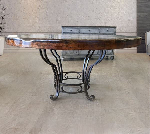 Custom Mesquite Round Dining Table With Turquoise Inlay - Our Stuff